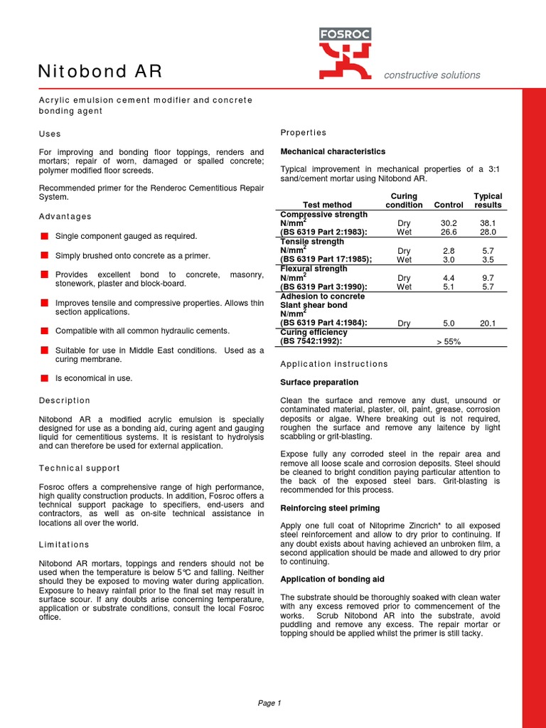 Nitobond Ar | PDF | Concrete | Cement