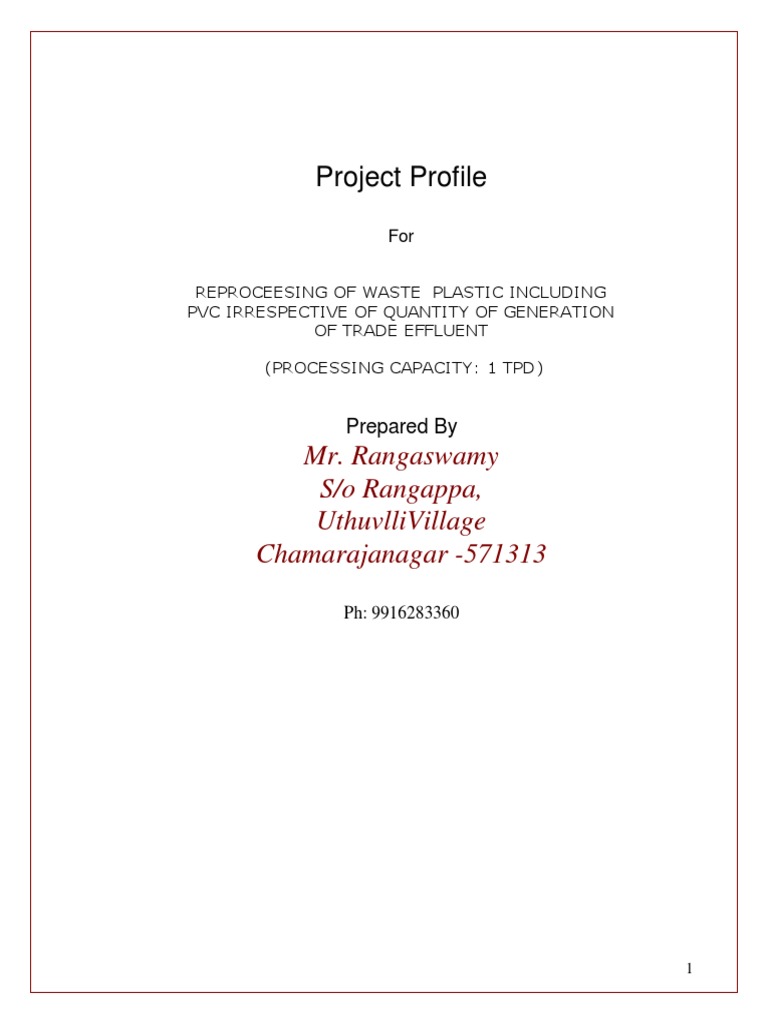 Project Report For Waste Plastic Processing Unit 1 TPD | PDF ...