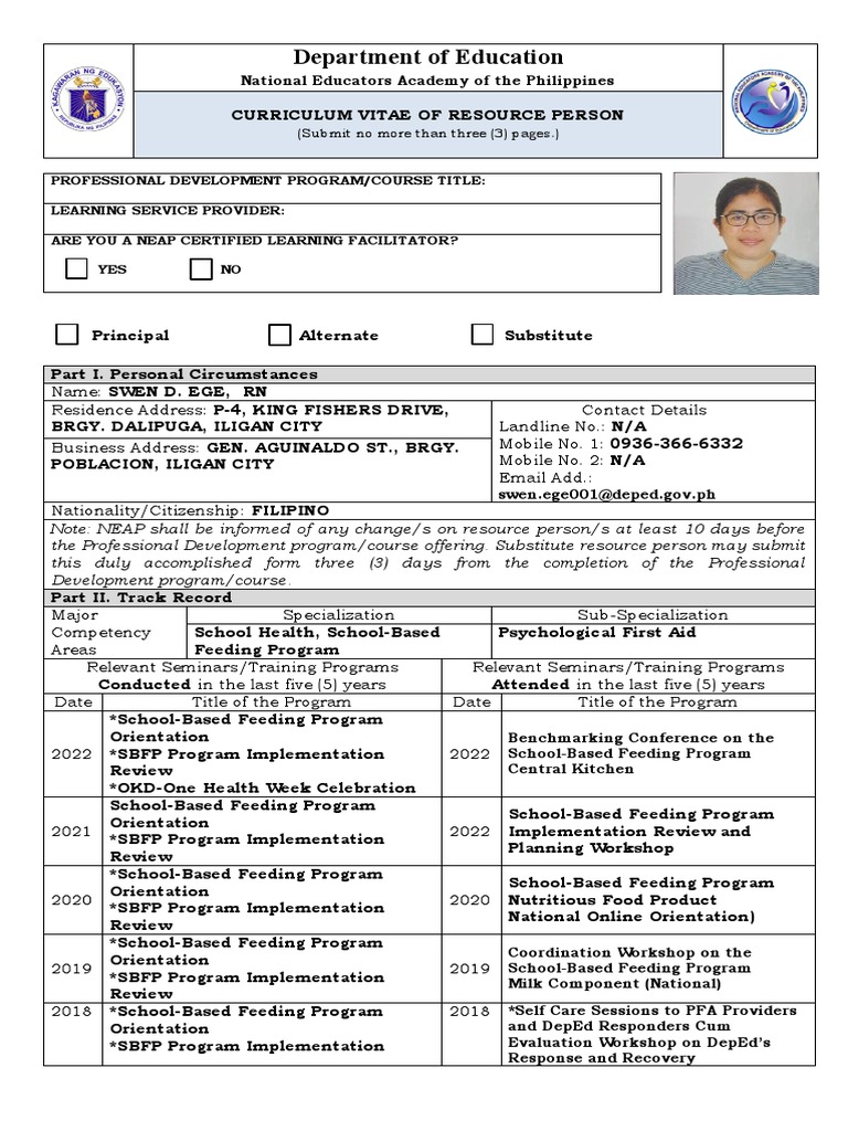 NEAP CV For Resource Speaker LIANNE | PDF | Nursing | Health Care