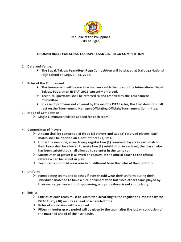 Sepak Takraw Competition Ground Rules | PDF | Sports | Team Sports