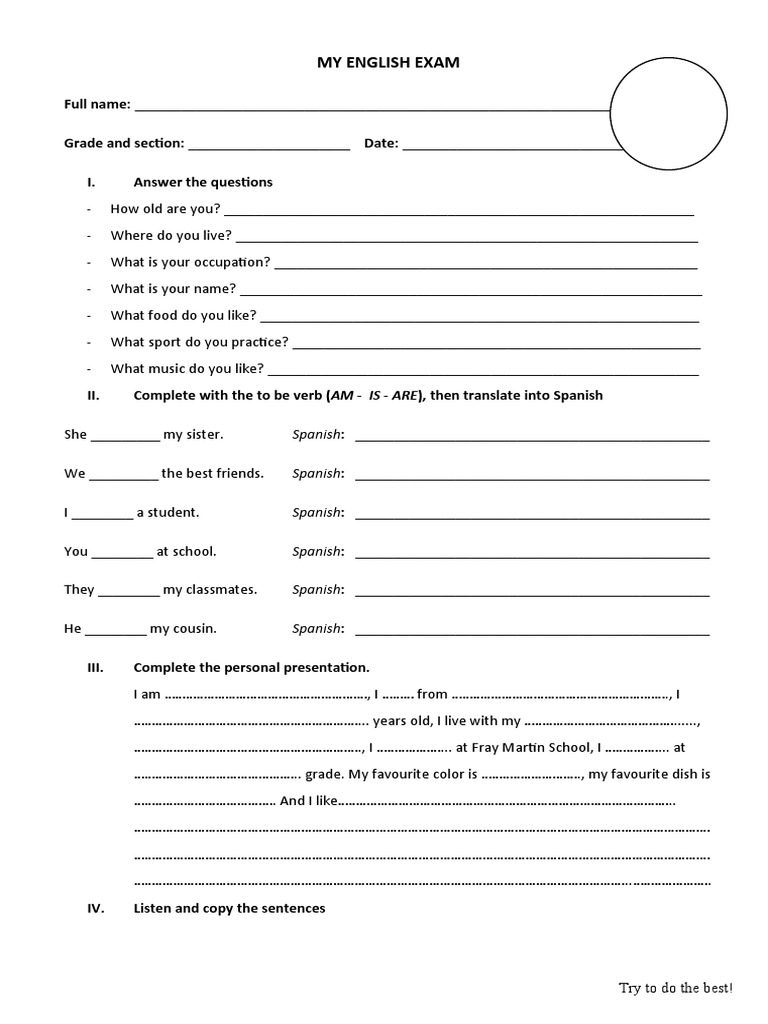 English Exam for Students | PDF