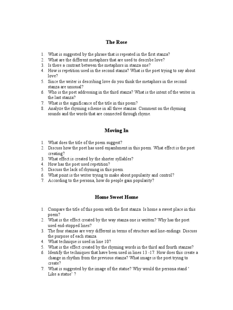 Year 7 Poetry Analysis Worksheets | PDF | Poetry | Rhyme
