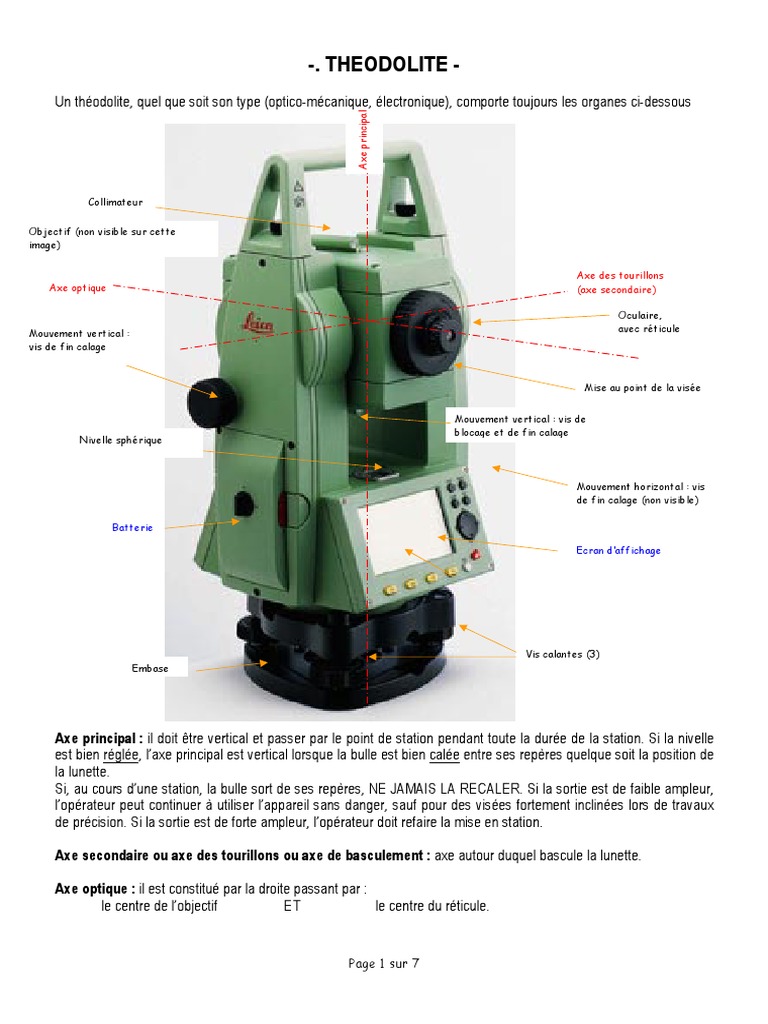 1.03 Cours Théodolite Organes Et Mise en Station | PDF | Appareils optiques | Équipement