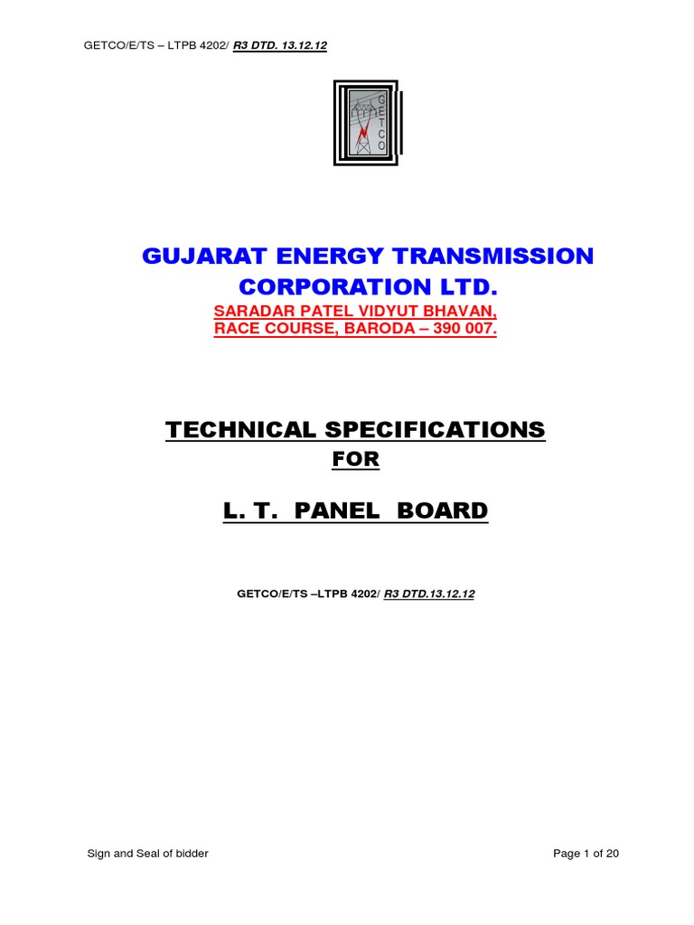 Specification of LT Panel Board - 400A LT Panel Board - R3 Dec - 2012 ...