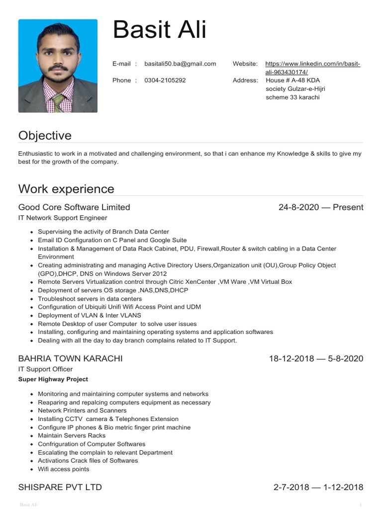 Basit - Ali.cv-1 | PDF | Computer Network | Operating System