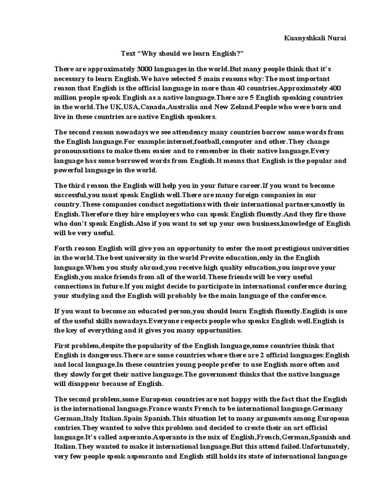 Importance of Learning English | PDF | English Language | Reason