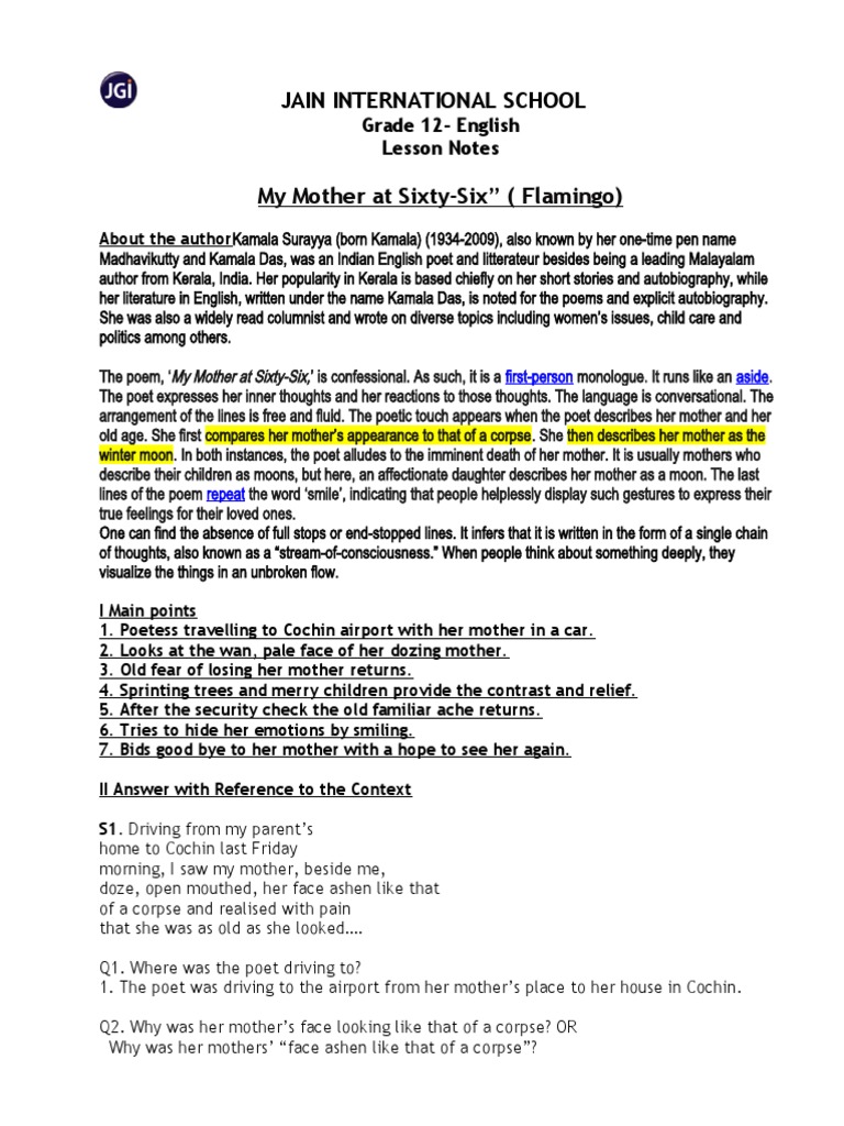 My Mother at 66-Notes | PDF