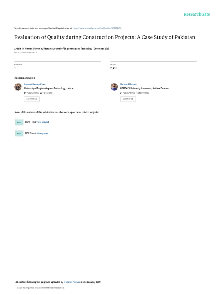 Evaluation of Quality During Construction Projects: A Case Study of ...