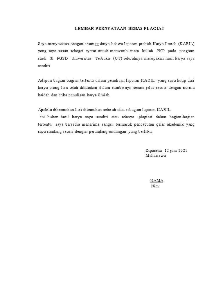 Lembar Bebas Plagiat | PDF