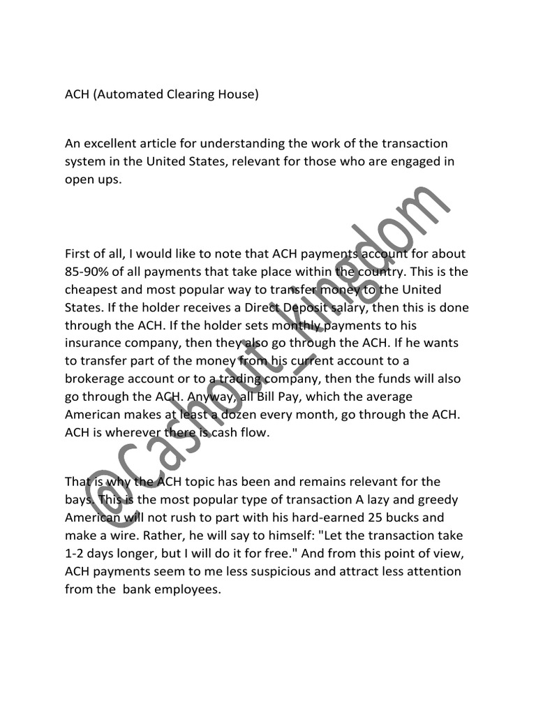 ACH Payment System Explained | PDF | Automated Clearing House | Debit Card