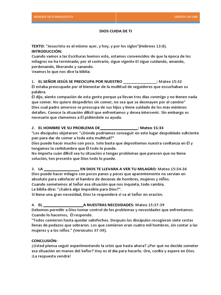 Dios Cuida de Ti | PDF | Dios | Evangelio de Mateo