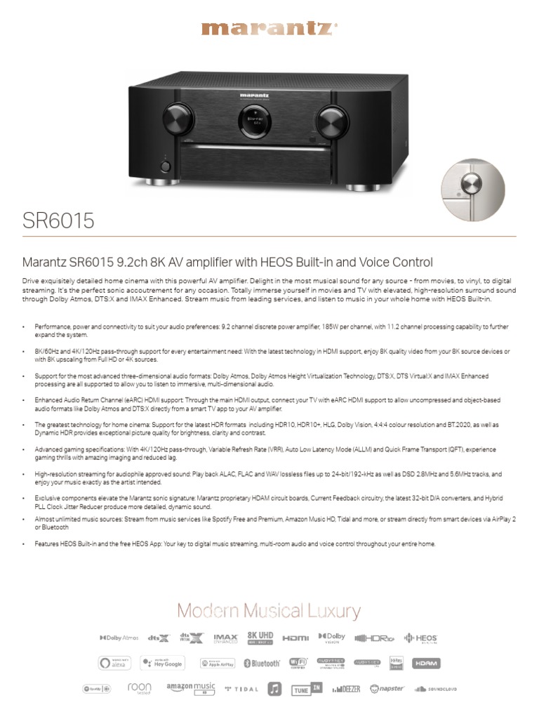 Marantz SR6015 Product Info Sheet EU 2022 | PDF | Hdmi | Film And Video ...