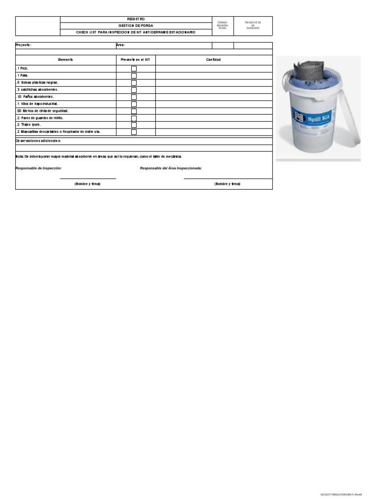 FM - SSO.FO.58 - Check List de Kit Antiderrames | PDF