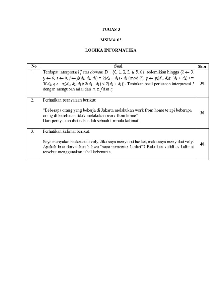 Tugas 3 MSIM4103 Logika Informatika Set1 | PDF