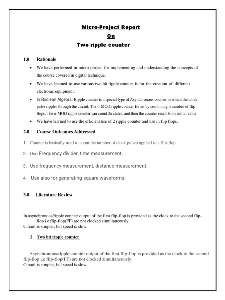 Micro-Project Report On Two Ripple Counter: 1.0 Rationale | PDF ...