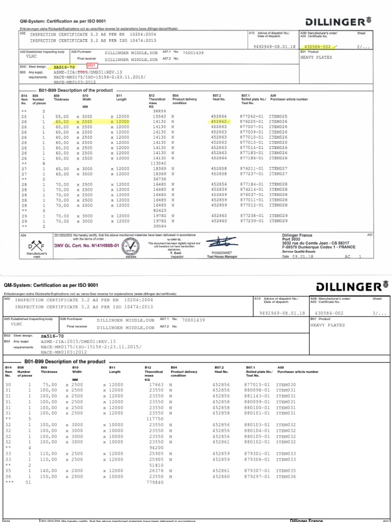 60 MM SA 516 GR 70 MTC | PDF | Quality | Business Process