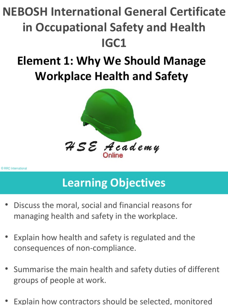Element 1: Why We Should Manage Workplace Health and Safety | PDF | Occupational Safety And ...