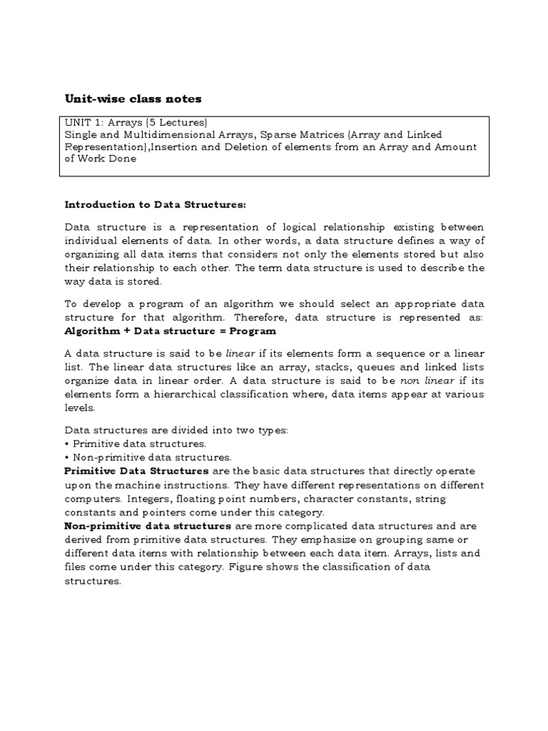 CSC-HC-3016 Data Structures Unit I | PDF | Array Data Structure | Matrix (Mathematics)