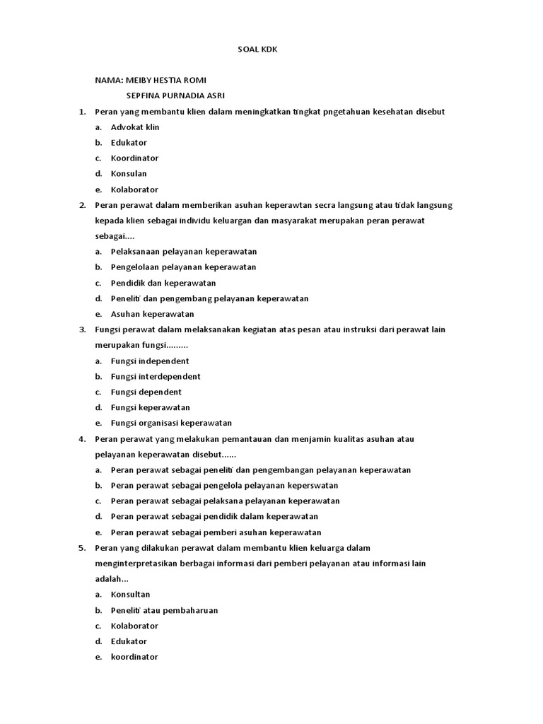 Soal Peran Dan Fungsi Perawat Pdf