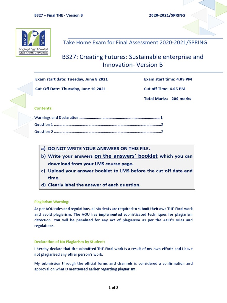 B327 - FTHE - Spring - 2020-21-Ver.B | PDF | Career & Growth | Business