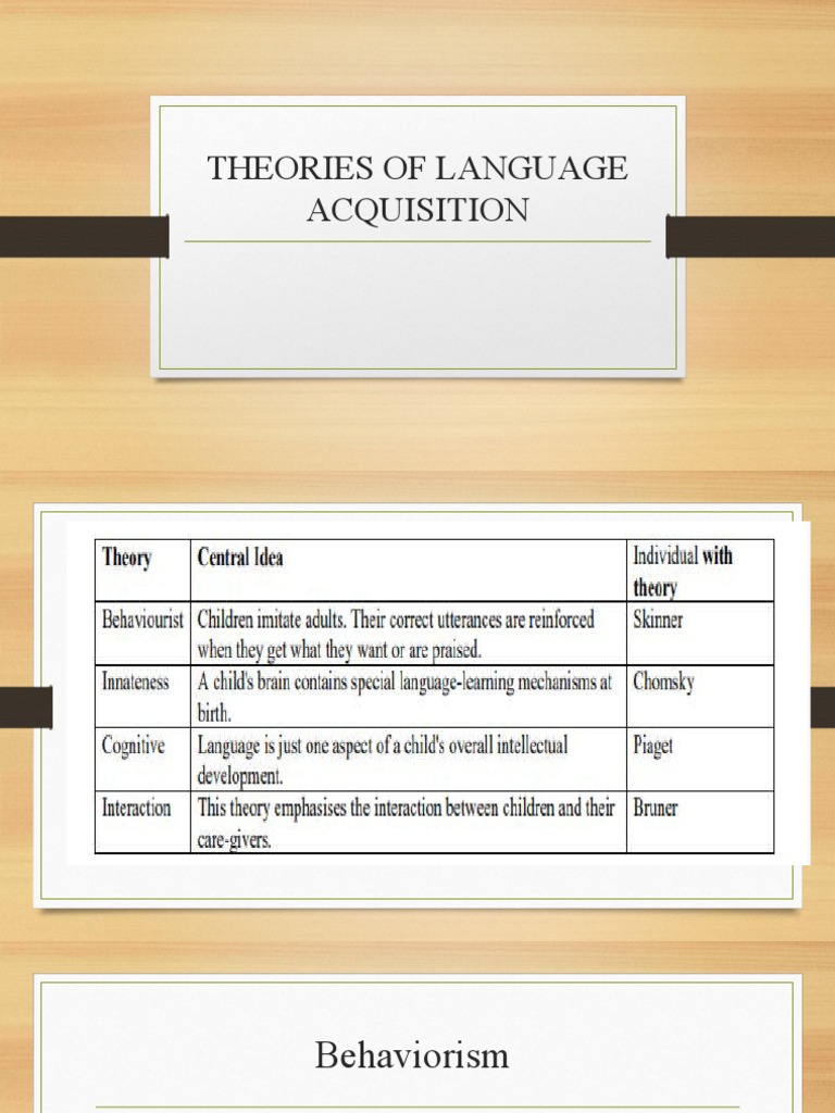 Theories Of Language Acquisition Pdf Language Acquisition Behaviorism