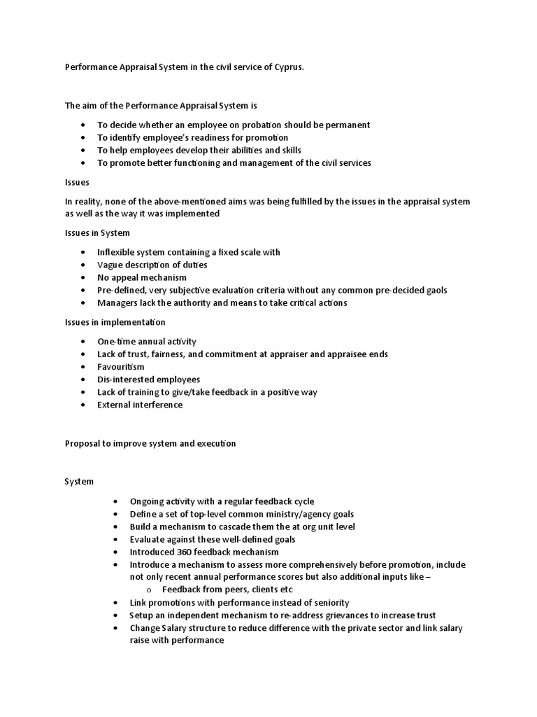 Overhauling the Performance Appraisal System in the Cypriot Civil Service: Proposals to Improve ...