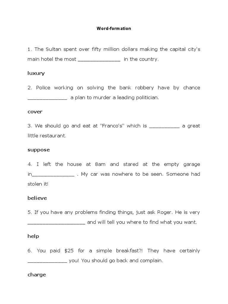 Word Formation Exercises and Activities | PDF | Games & Activities ...