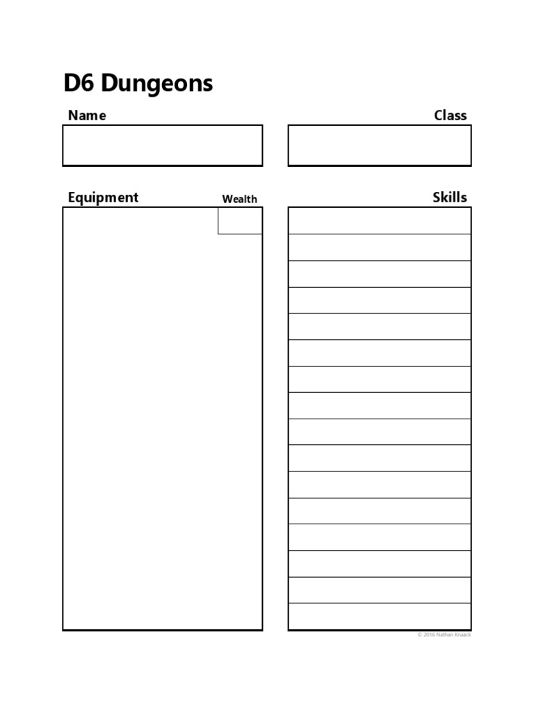D6 Dungeons Character Sheet Pdf