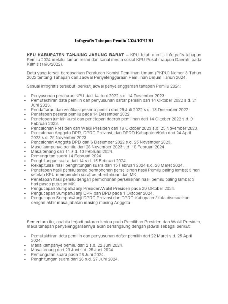 Infografis Tahapan Pemilu 2024 KPU RI | PDF