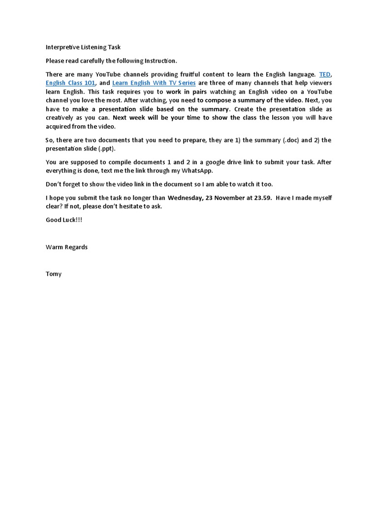 Interpretive Listening Task 4 | PDF | Foreign Language Studies