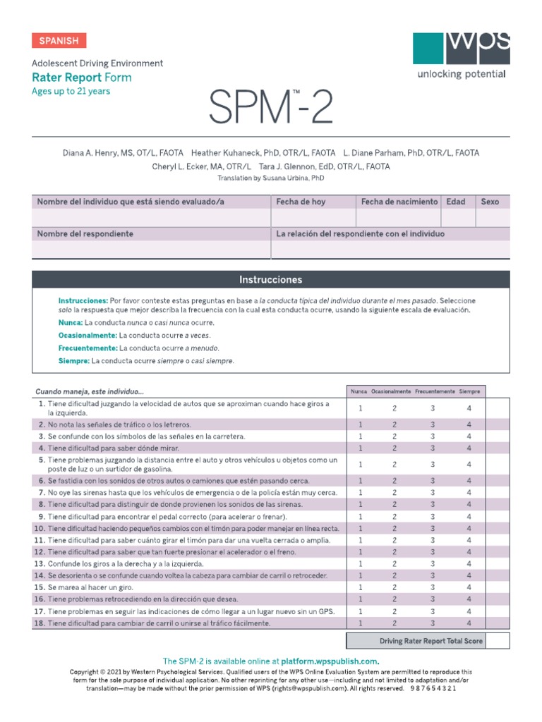 Spm2-Adolescent Reporte Terceros Conducción | PDF