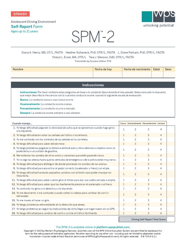 Spm2-Adolescente Autoreporte Conducción | PDF
