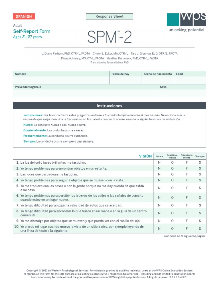 Spm2 Adult Autoreporte | PDF