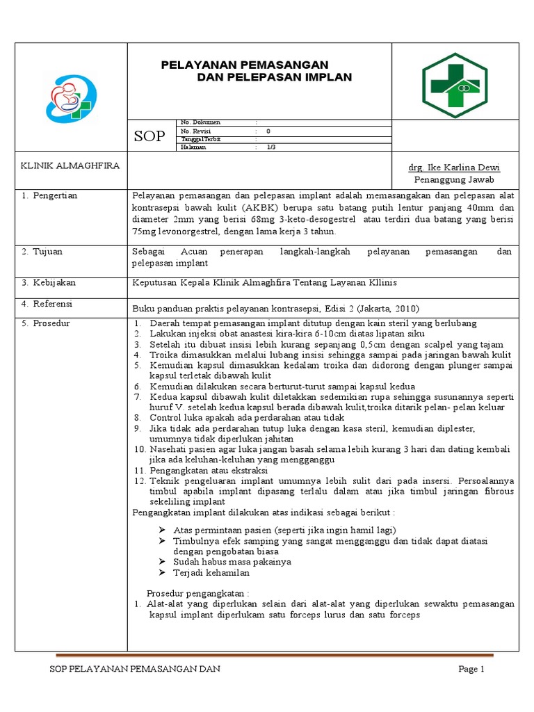 SOP Pemasangan Pelepasan Implant | PDF | Kesehatan Holistik