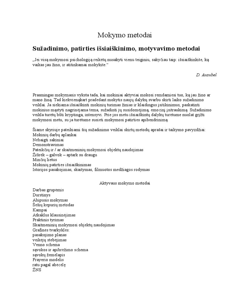 Mokymo Metodai | PDF