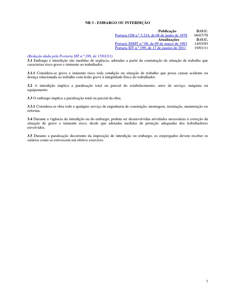 NR-03 - Embargo Ou Interdição (Atualizada) | PDF