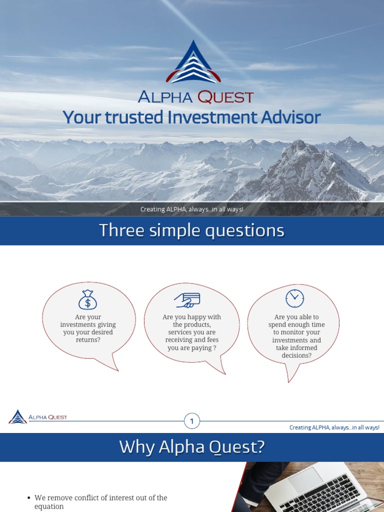 Investor Pitch - Alpha-Quest Presentation Design | PDF | Investment Management | Investing
