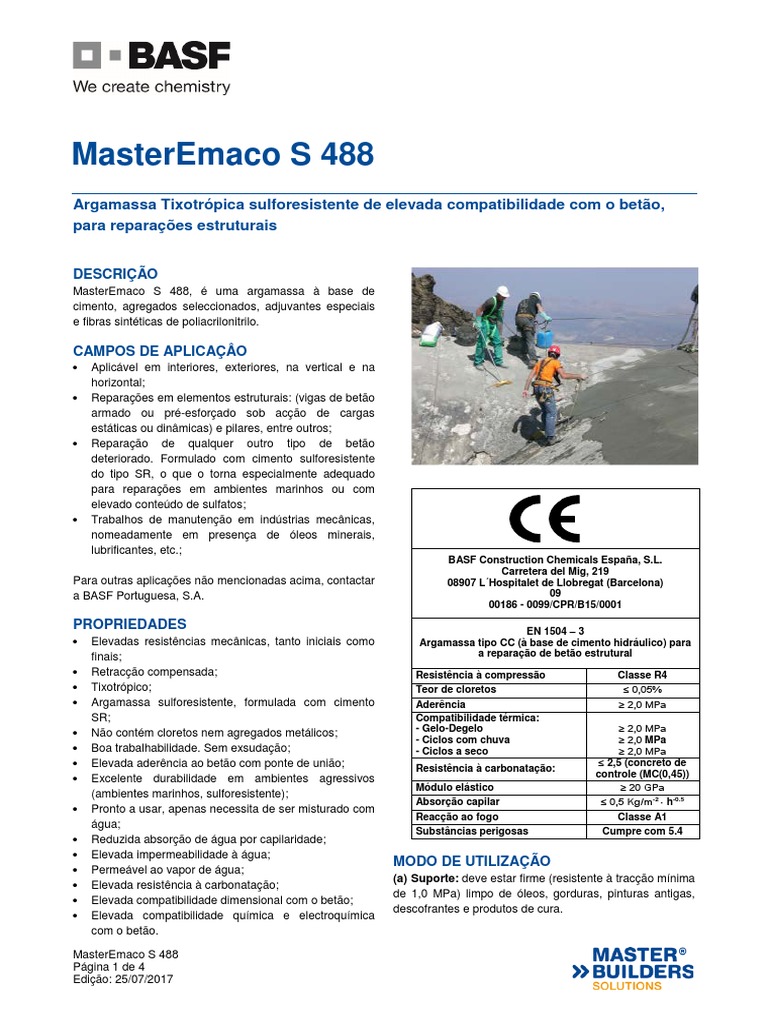 Basf MasterEmaco S 488 | PDF | Argamassa (alvenaria) | Embalagem e ...