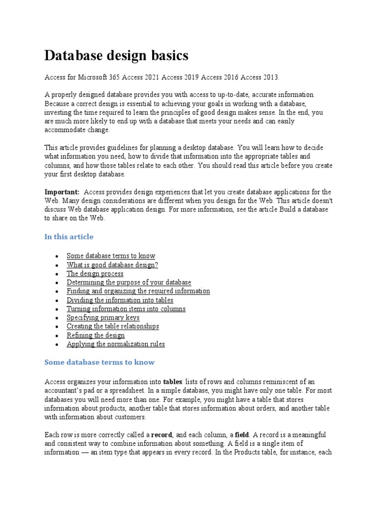 BEREKET Database Design Basics | PDF | Databases | Table (Database)