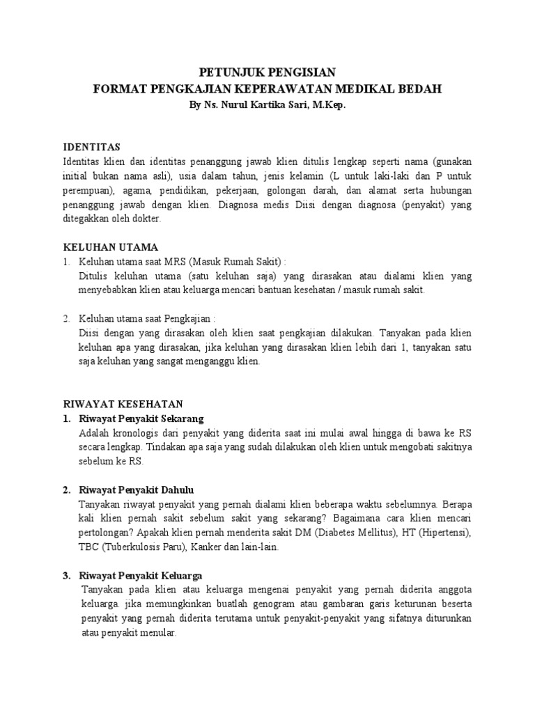 Petunjuk Pengisian Format Pengkajian KMB | PDF