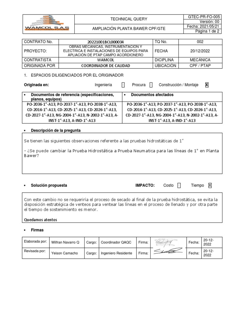 GTEC PR FO 005 Technical Query TQ 002 | PDF | Ingeniería