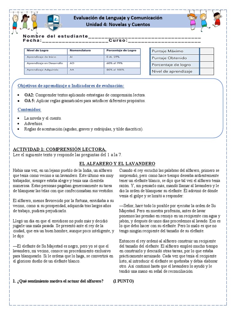 5LG - Evaluacionunidad4 - 12sept | PDF | Adverbio | Comprensión lectora