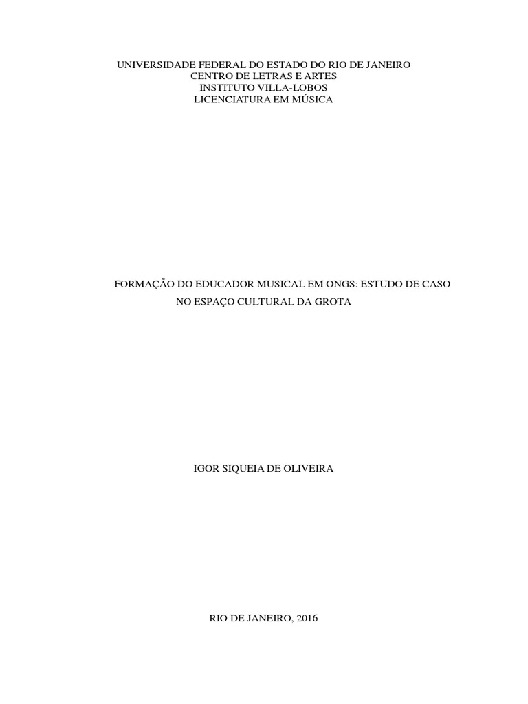 TCC Igor Siqueira de Oliveira | PDF | Aprendizado | Educação Musical