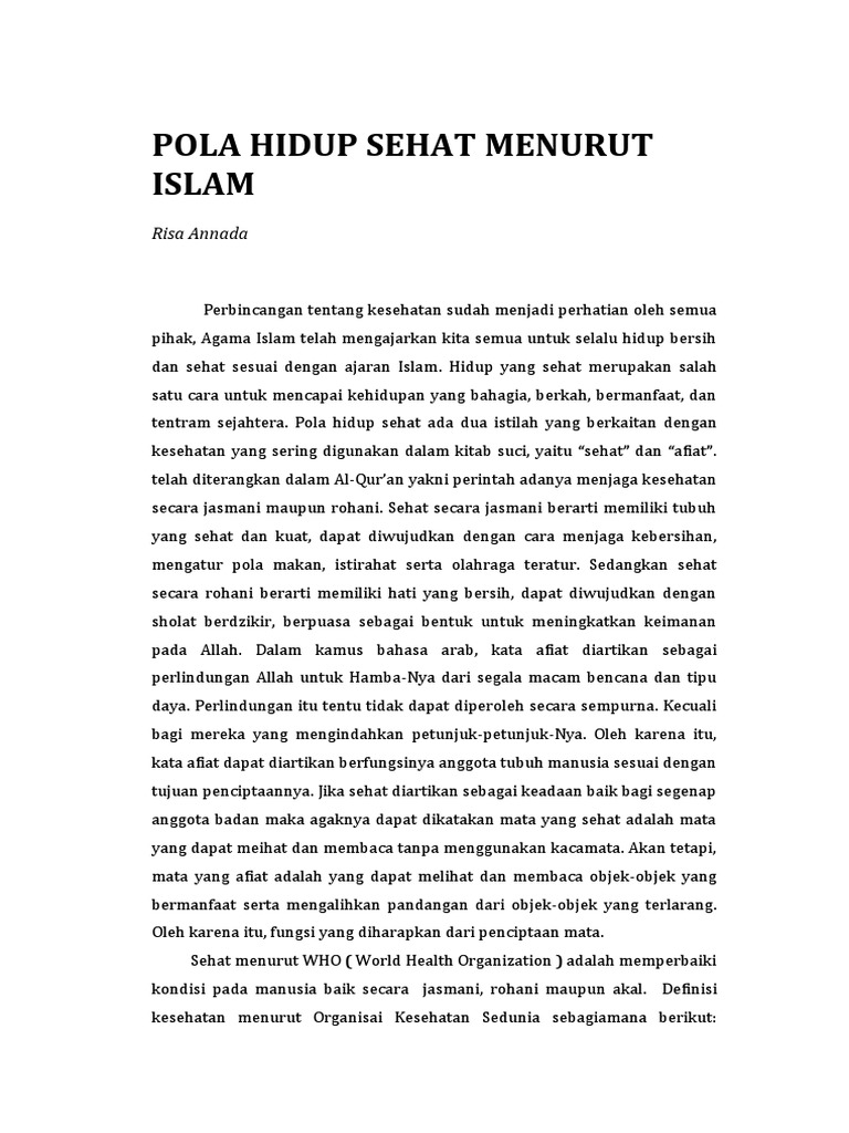 Pola Hidup Sehat Menurut Islam | PDF | Gaya Hidup