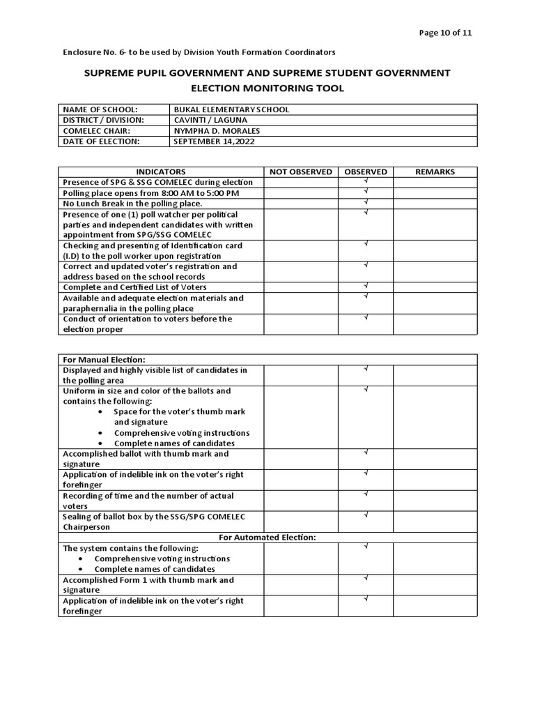SPG & SSG Election Monitoring Tool | PDF | Polling Place | Elections