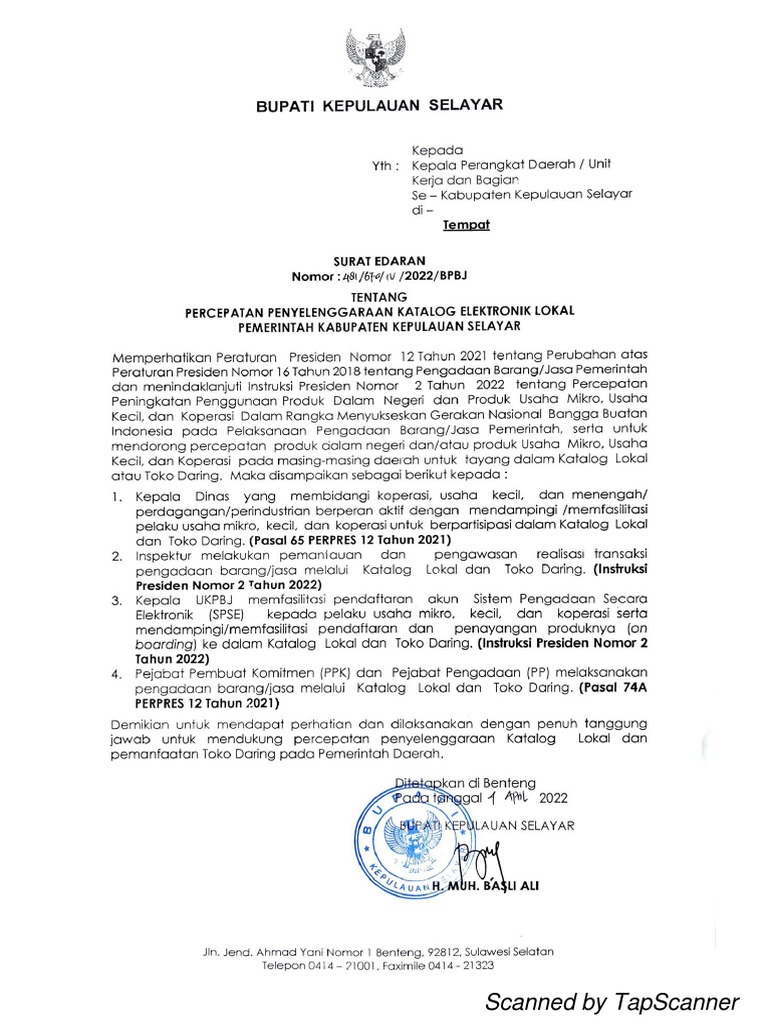 Surat Edaran Katalog Lokal | PDF