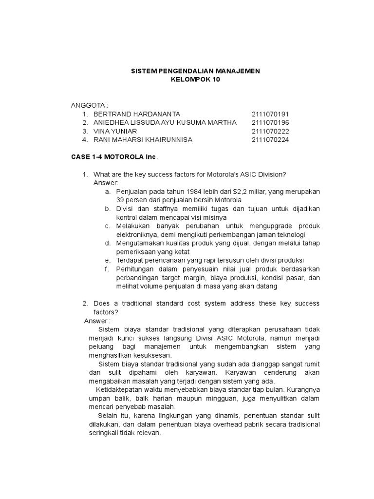 Kelompok 10 SPM - Case 1-4 Motorola Inc | PDF