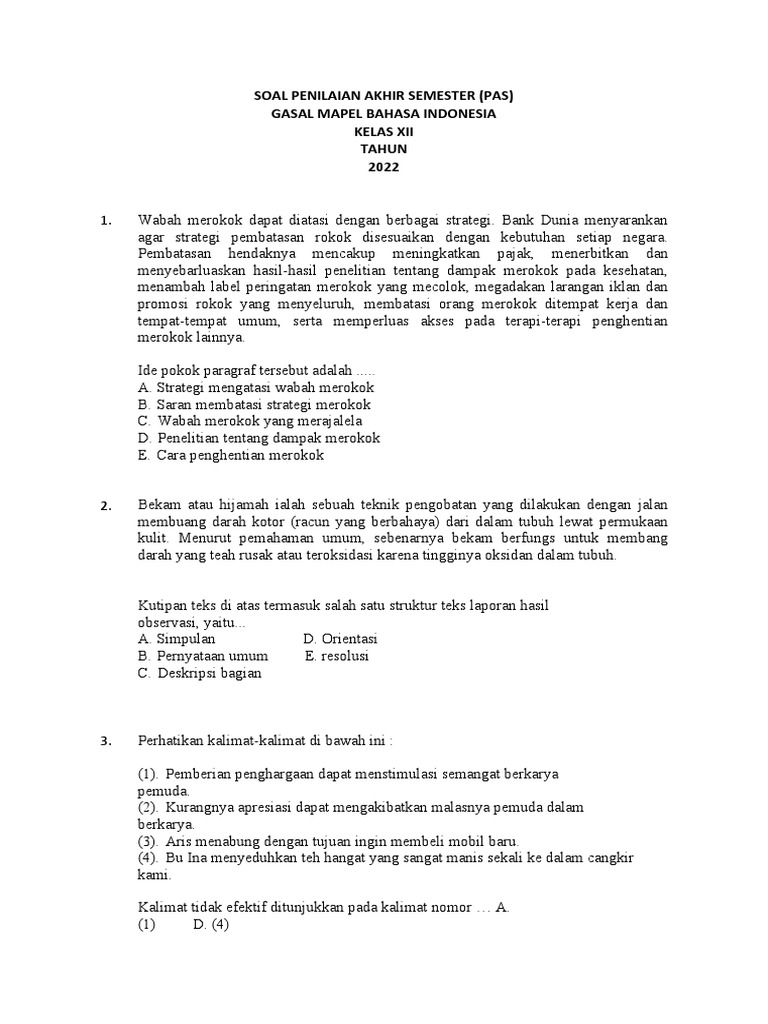 Soal Remedial Xii | PDF