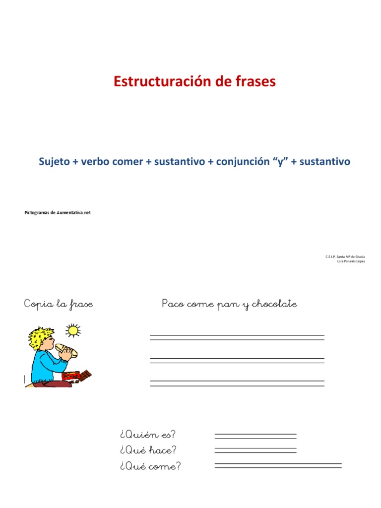 Ejercicios de estructuración de frases con sujeto, verbo y complementos | PDF | Comida y bebida ...