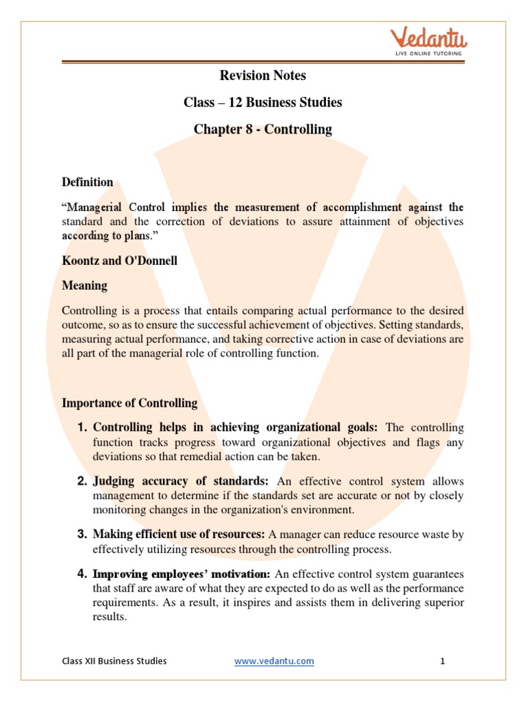 Class 12 Business Studies Chapter 8 - Revision Notes | PDF | Business ...
